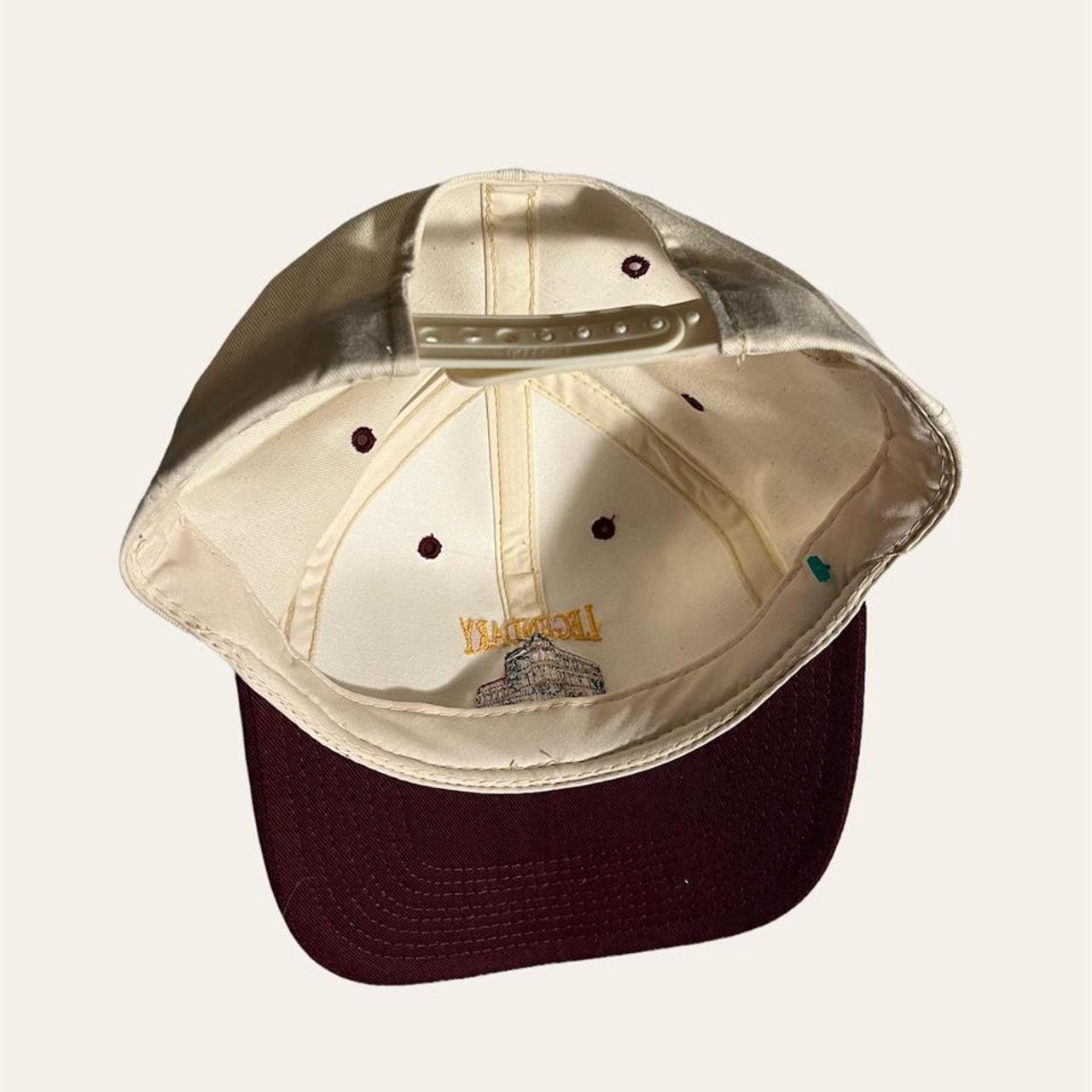 **VINTAGE CREAM X BURGUNDY GRAPHIC SNAPBACK BASEBALL... - Depop