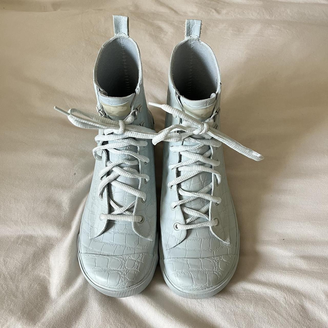 Pastel blue croc print combat boots Size womens... - Depop