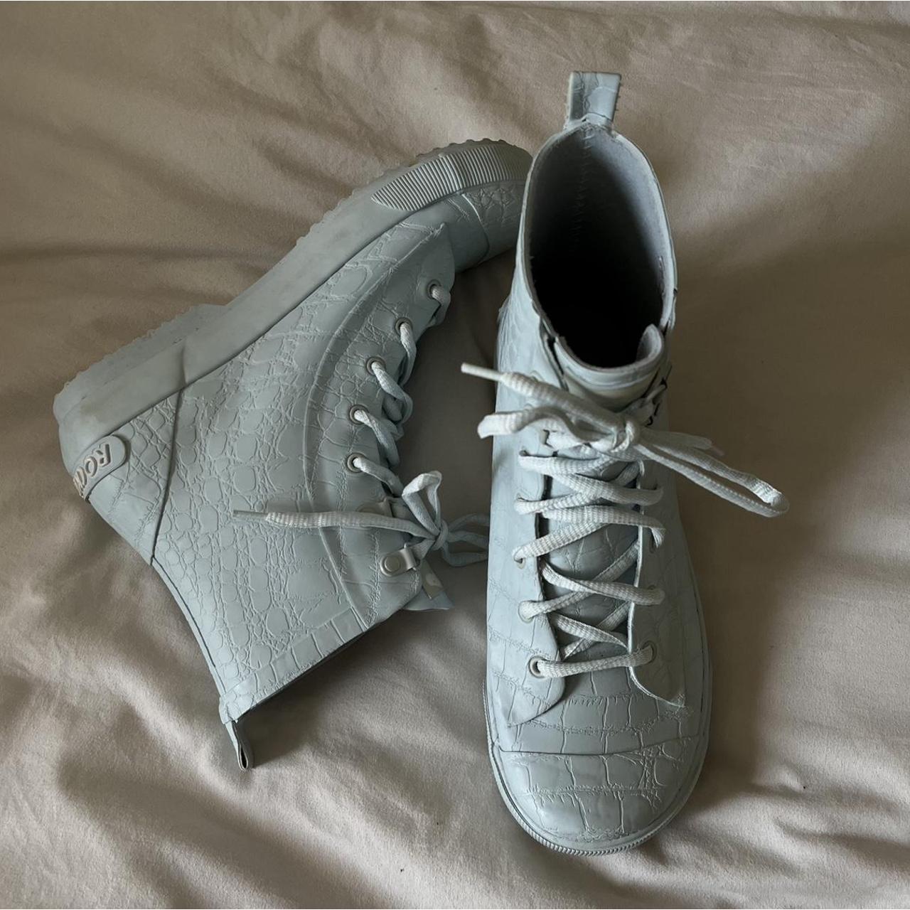 Pastel blue croc print combat boots Size womens... - Depop