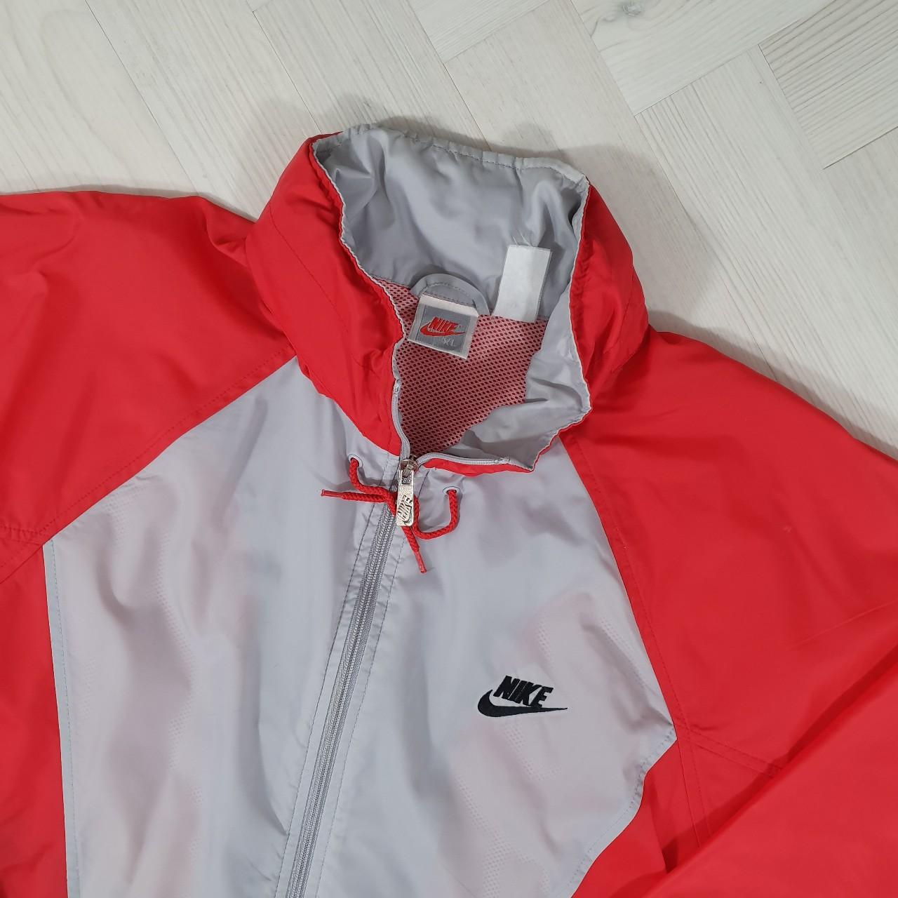 Vintage/Retro grey, red, black Nike shell jacket... - Depop
