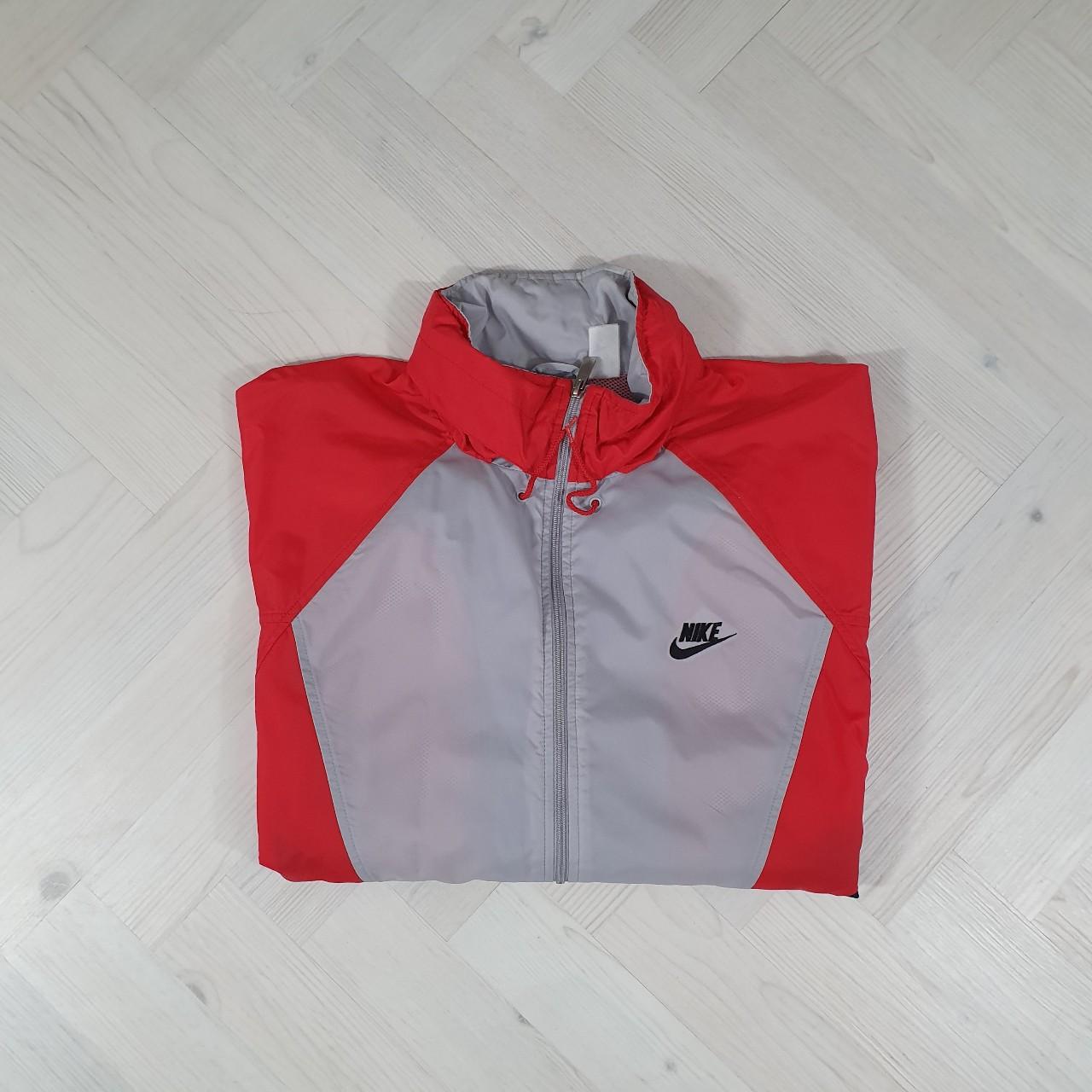 Vintage/Retro grey, red, black Nike shell jacket... - Depop