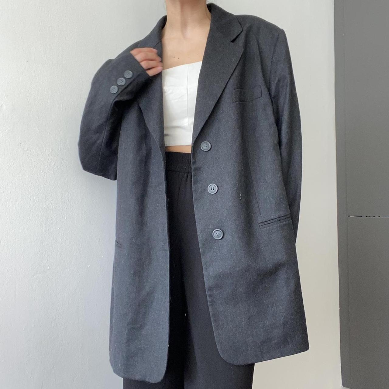 Gary Weber vintage wool blazer in dark grey Size... - Depop