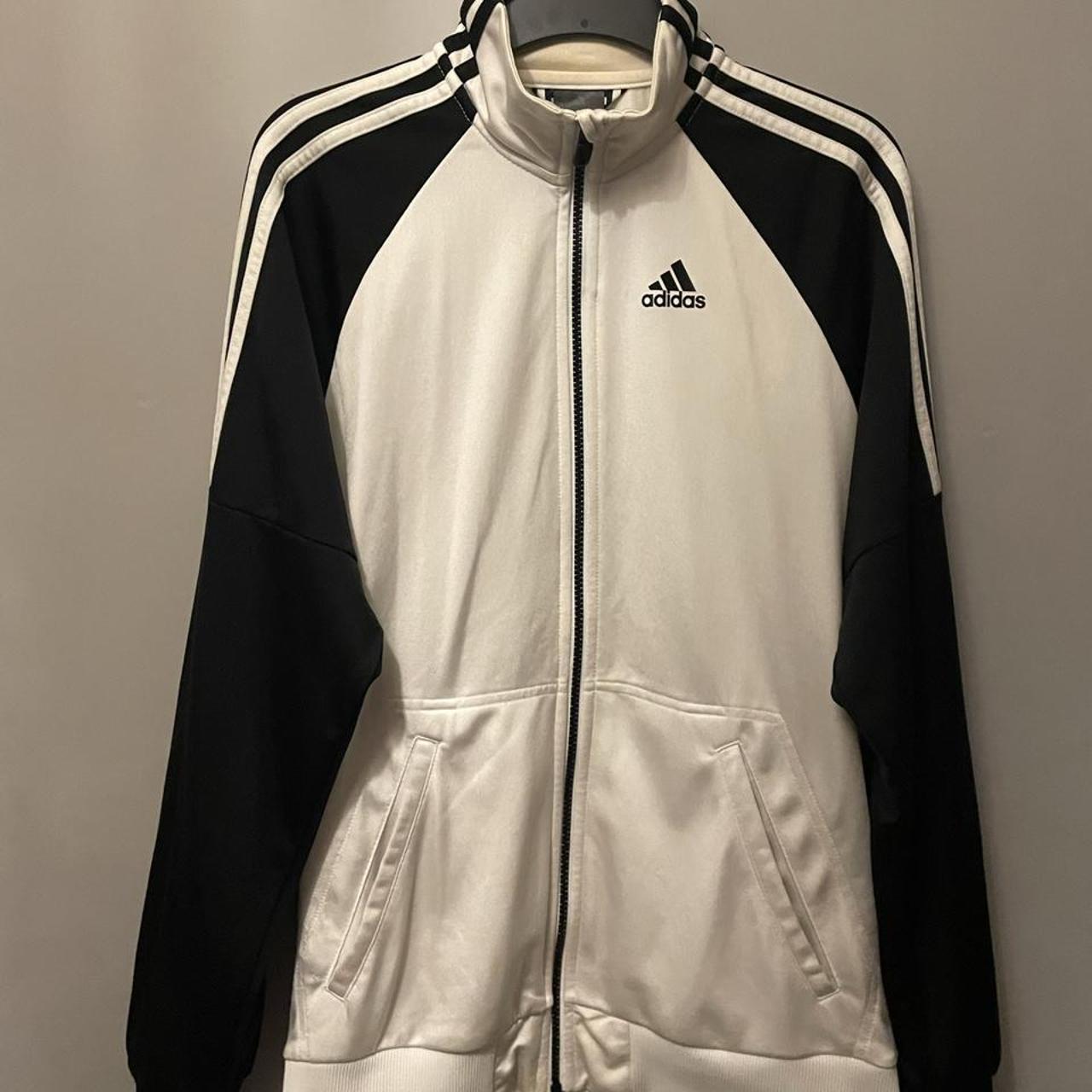 Adidas black and white jacket Size: Medium... | Depop