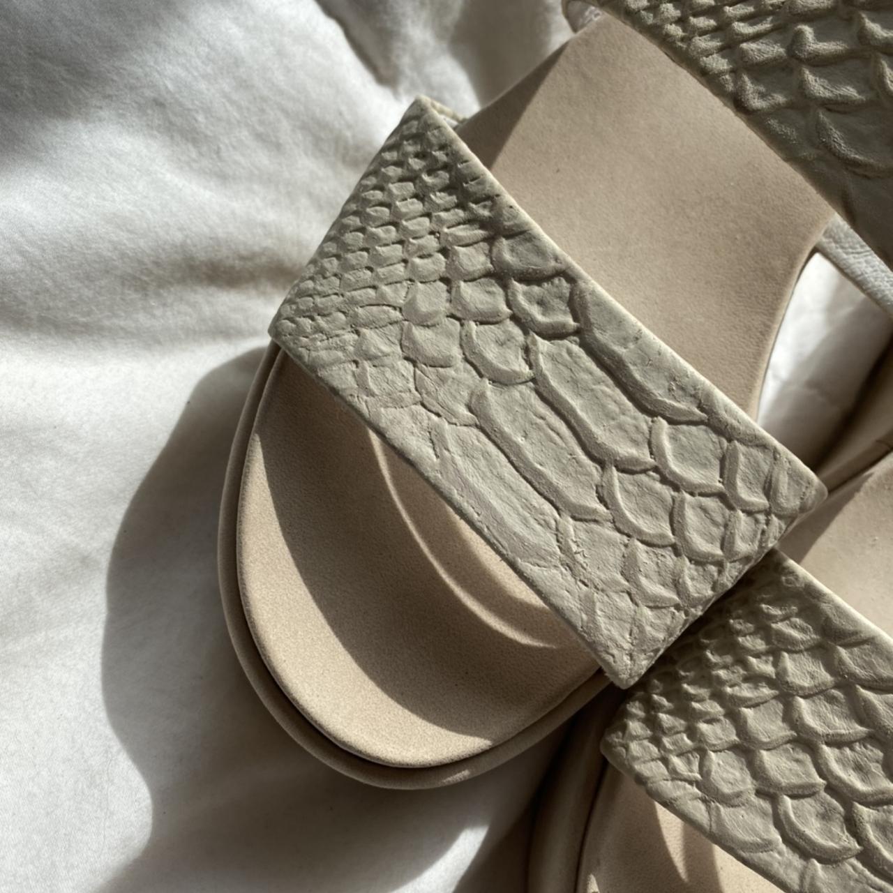 white snake skin platform sandals size 8 wide in... - Depop