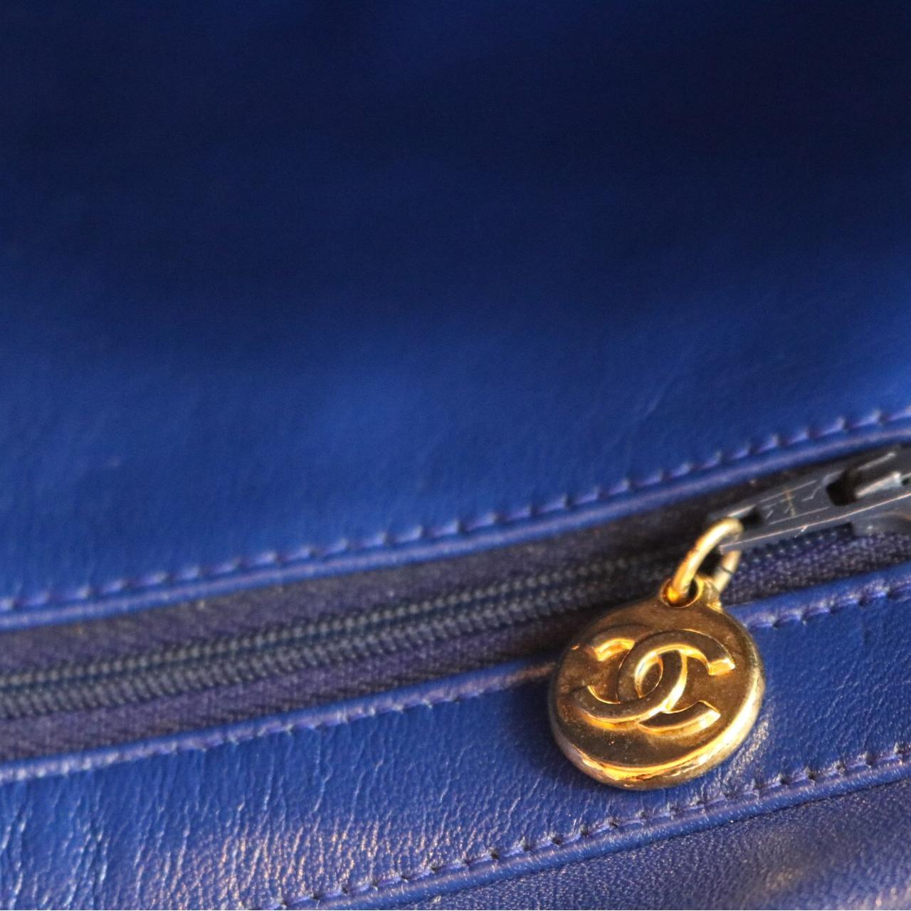 80's Vintage CHANEL Blue camera bag with golden CC... - Depop