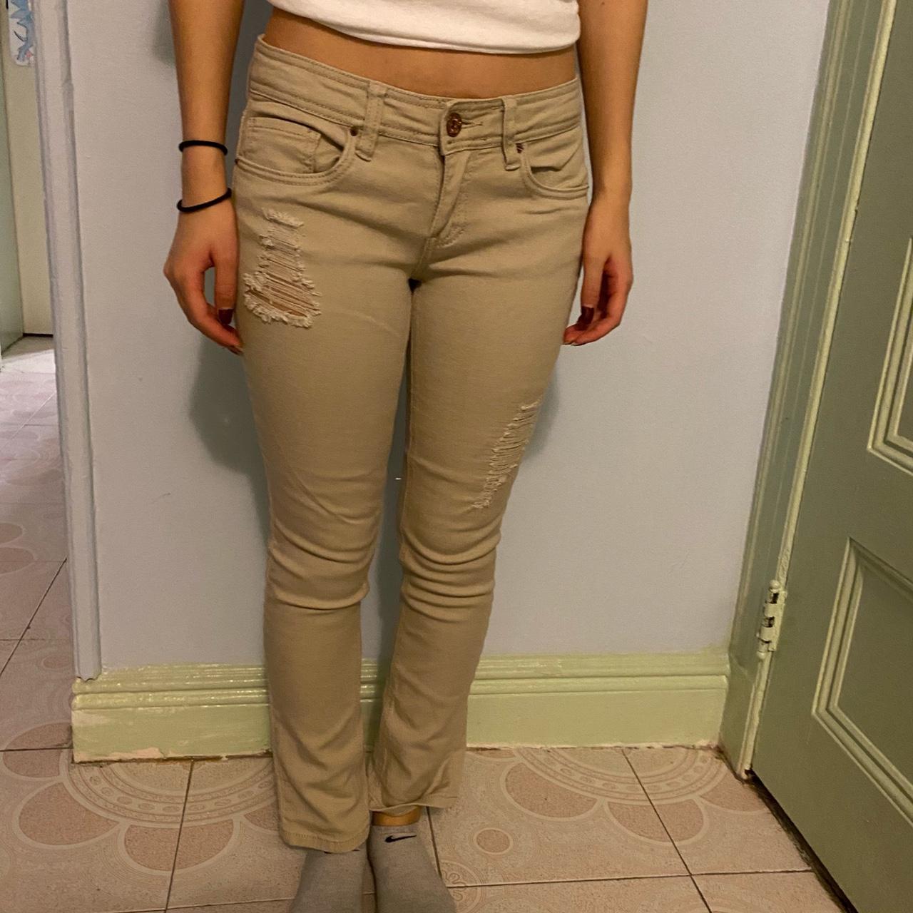 Tan distressed jeans Roll up skinny Capri fit... - Depop