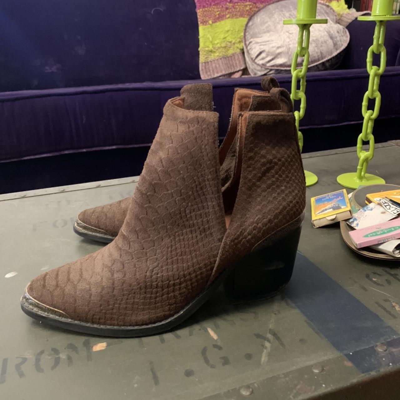 Brown suede snake skin ankle boots - Depop