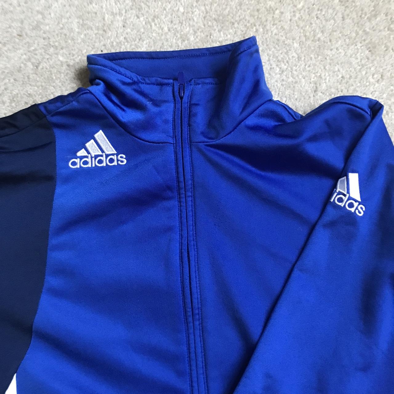 Adidas mid blue and dark blue zip up track jacket... - Depop