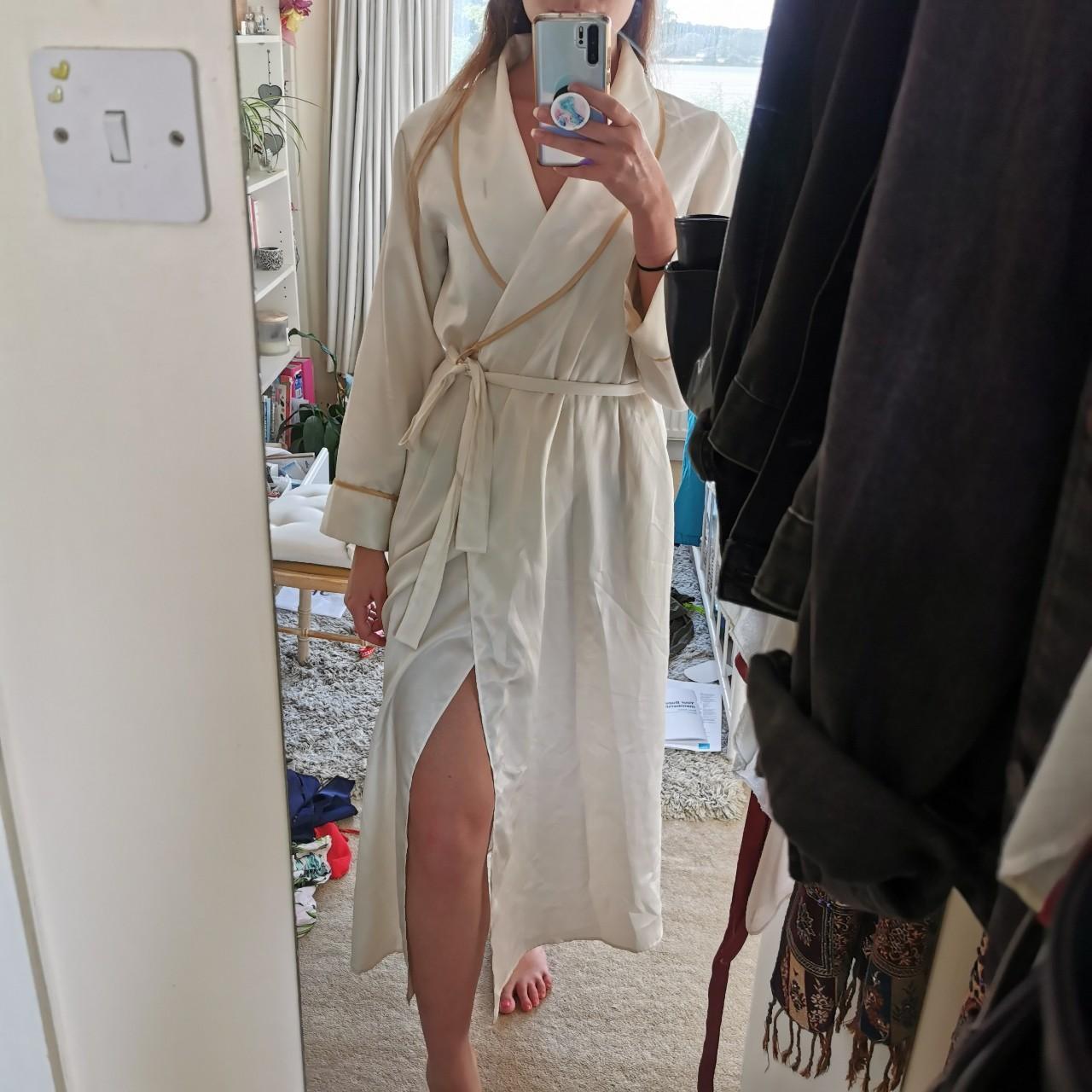 Incredible White Silky Satin Dressing Gown With Gold Depop