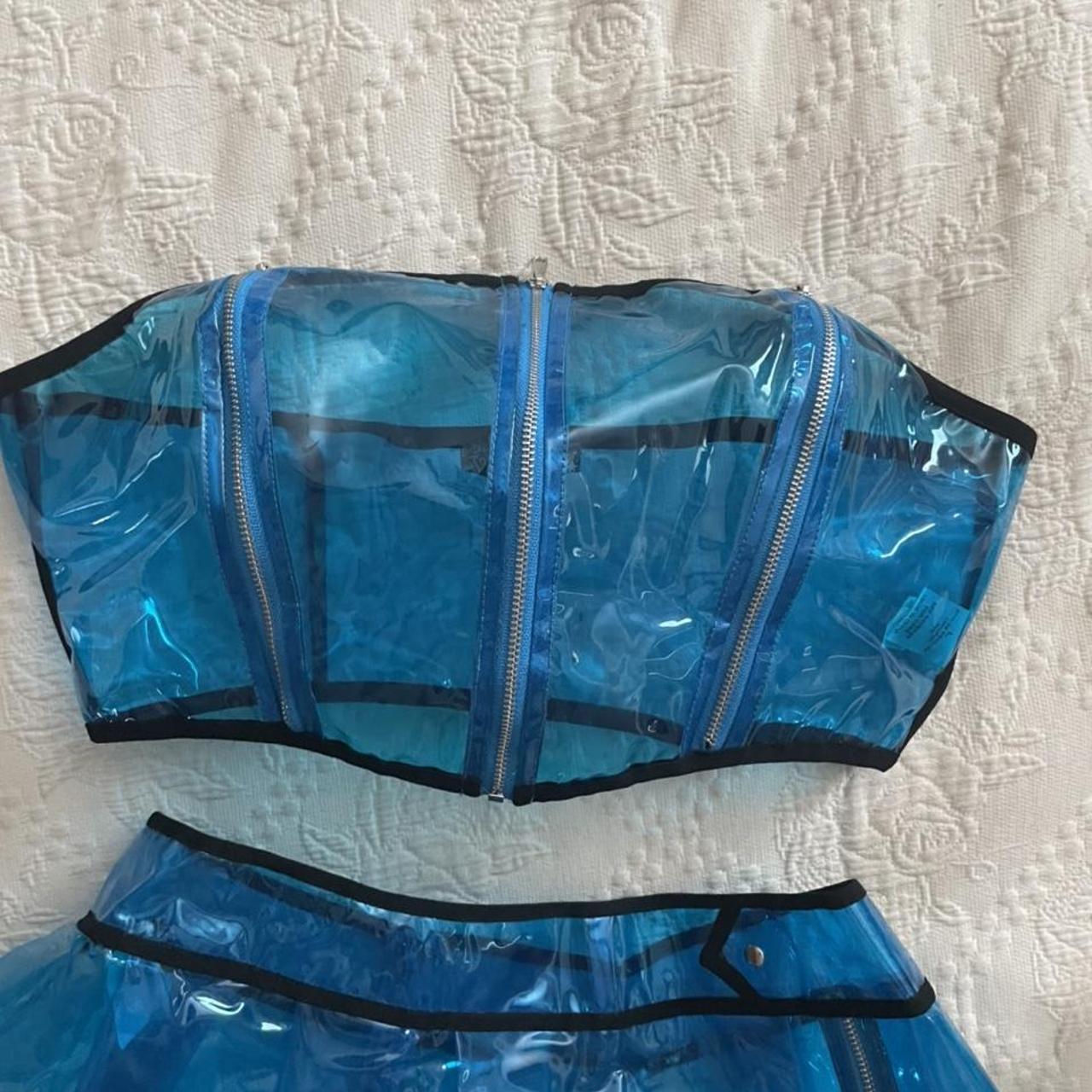 BRAND NEW DOLLS KILL VINYL BLUE PLASTIC SKIRT SET... - Depop