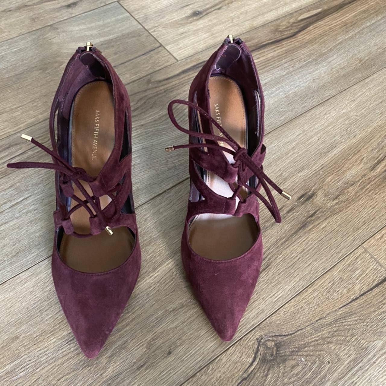Saks Fifthe Avenue Burgundy Suede Heels, Sz... - Depop