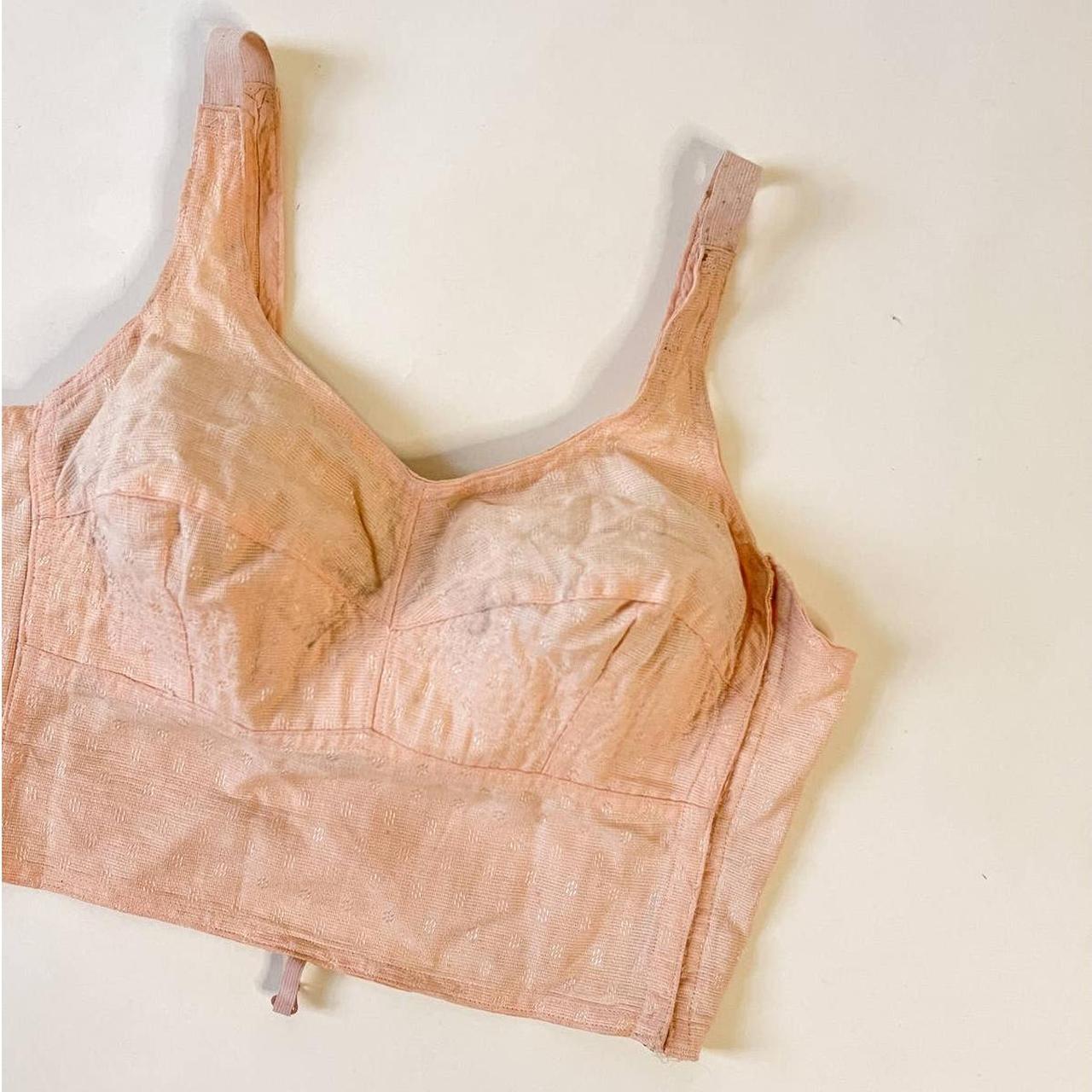 60s Fitzie bustier bra in pink featuring side clasp... - Depop