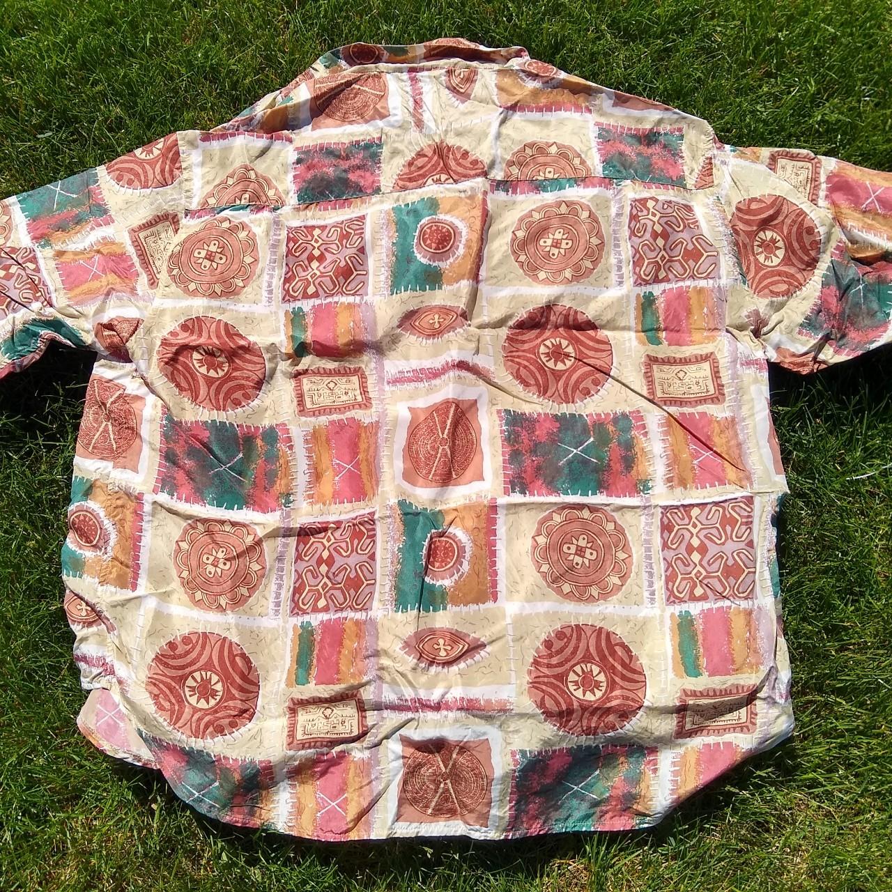 Vintage Patterned Button-Down Shirt: So funky and... - Depop
