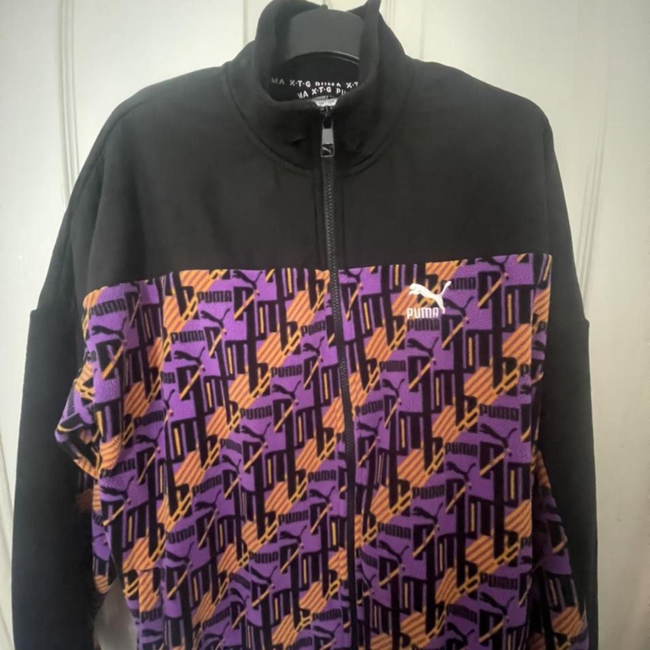 Purple/orange/black puma zip up fleece Perfect... - Depop