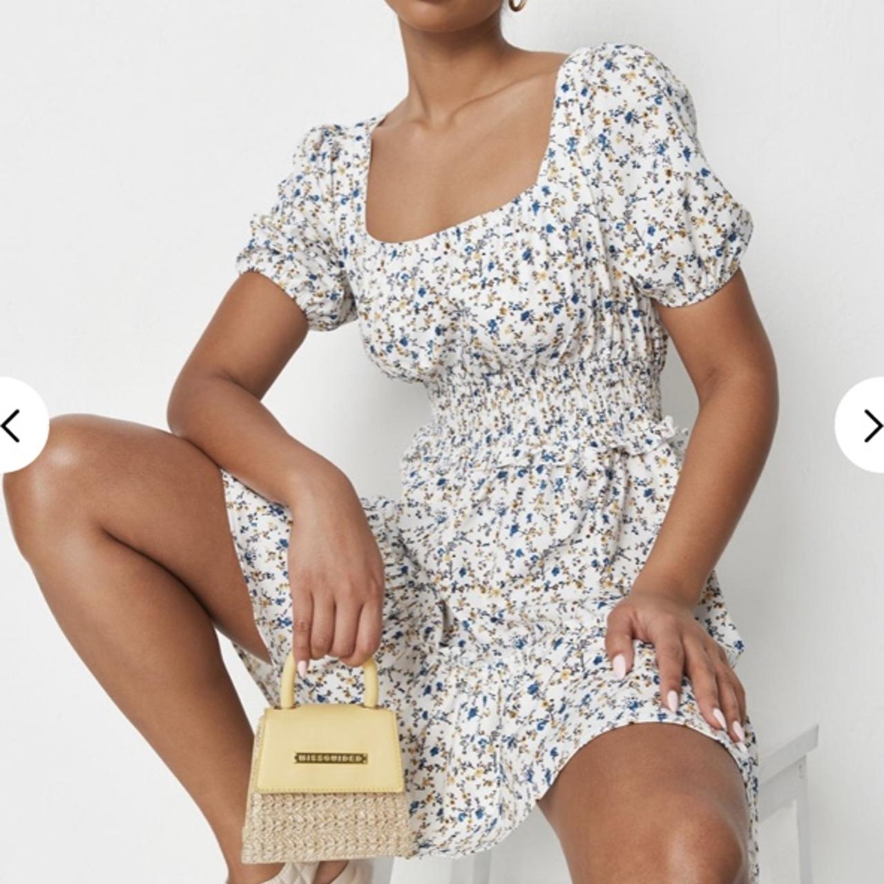 White floral mini dress missguided Size 8, would... - Depop