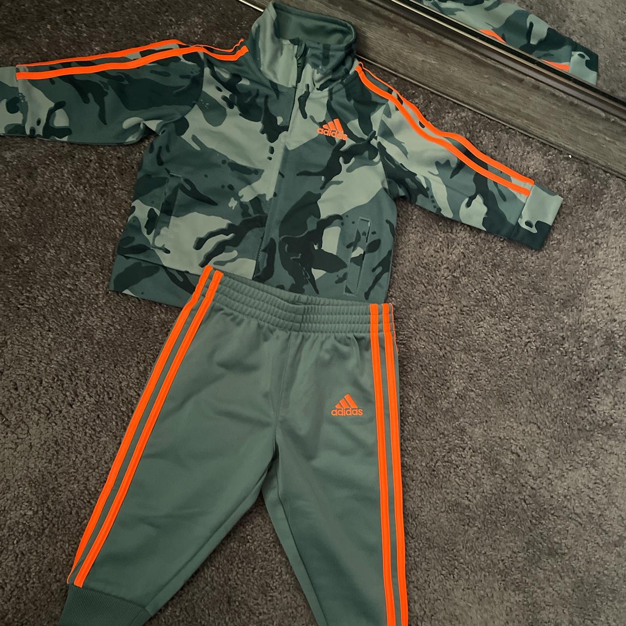 Adidas tracksuit like new worn once. Camo & Orange... - Depop
