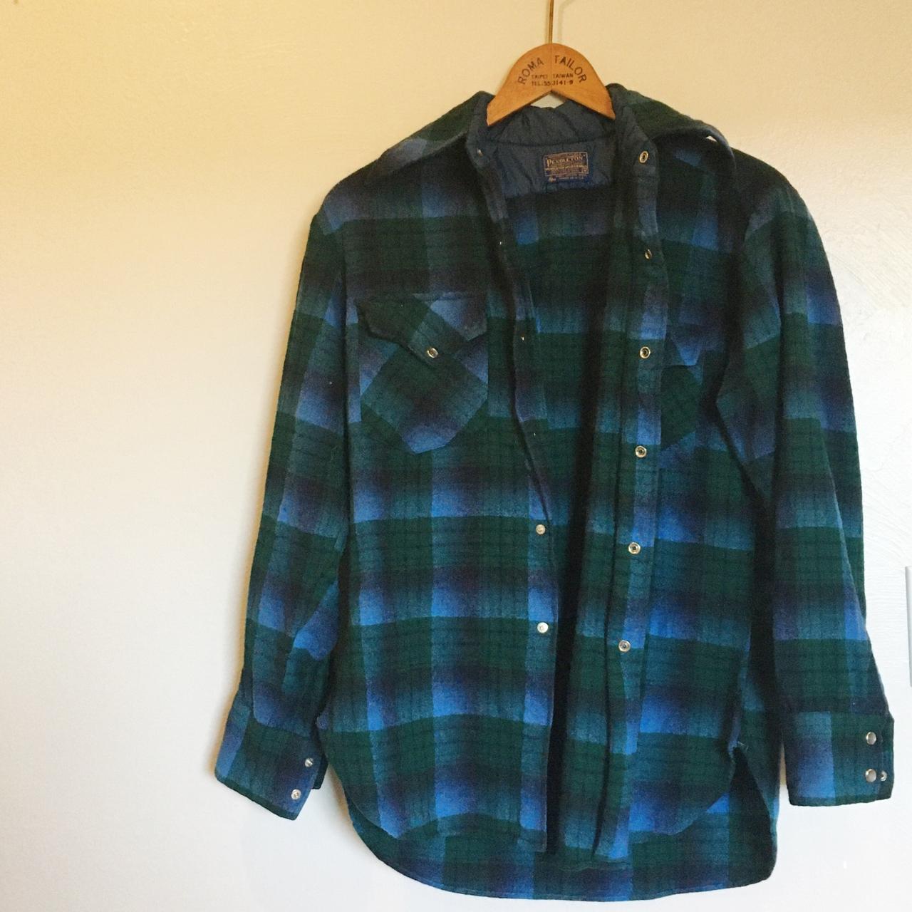 Vintage (50s/60s) Pearl-Snap Blue Plaid Pendleton... - Depop