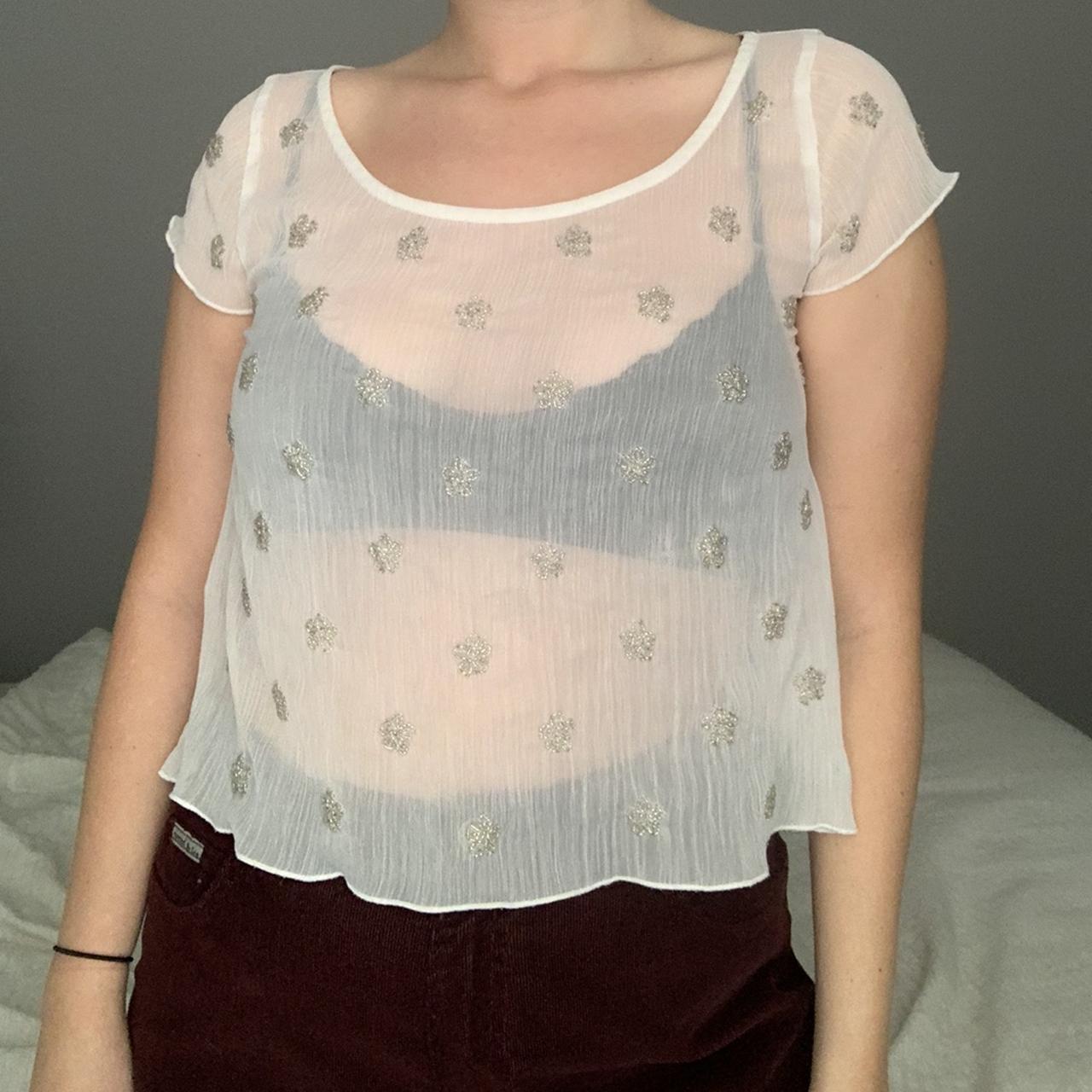 Dainty Sheer White Beaded Blouse From Hollister Depop