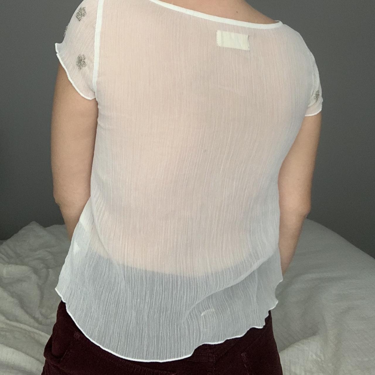 Dainty sheer white beaded blouse from Hollister.... - Depop