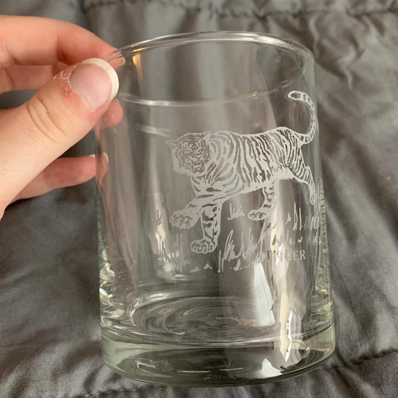 Vintage etched glass tiger cup. In great condition.... | Depop