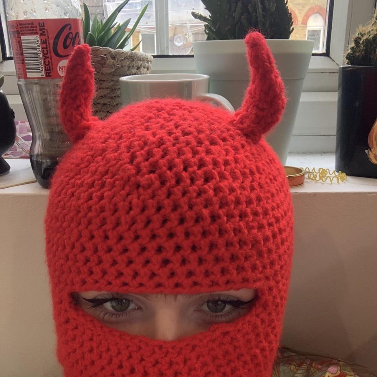 Red devil ski mask, hand crochet balaclava made by... - Depop