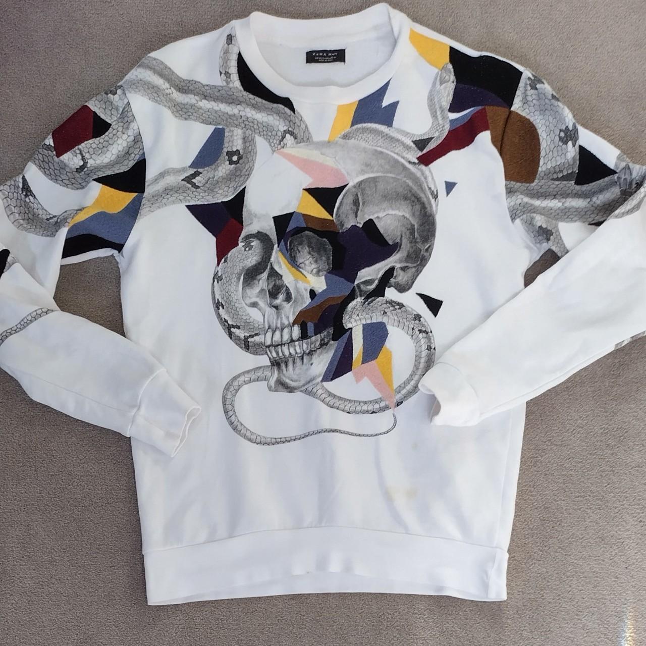 Men's skull and snakes jumper by Zara. Small stain... - Depop