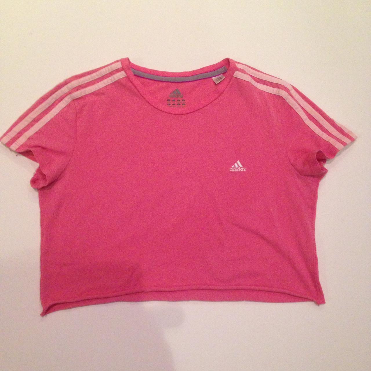 Cropped pink adidas top Logo embroidered on front... - Depop