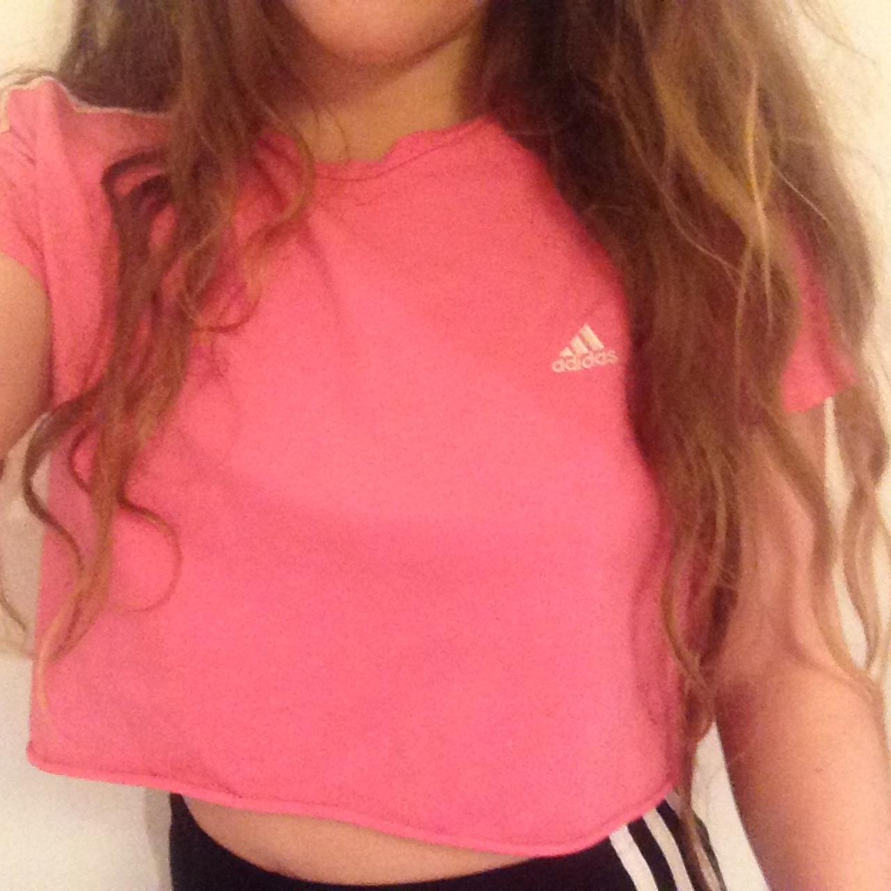 Cropped pink adidas top Logo embroidered on front... - Depop