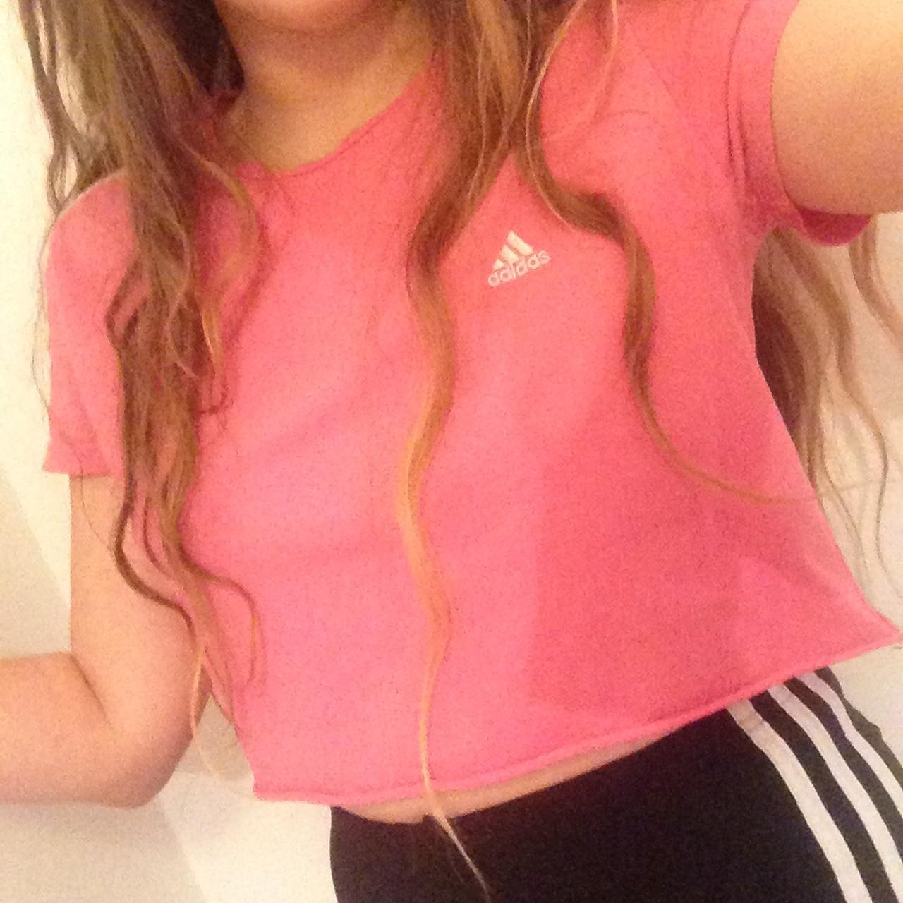 Cropped pink adidas top Logo embroidered on front... - Depop