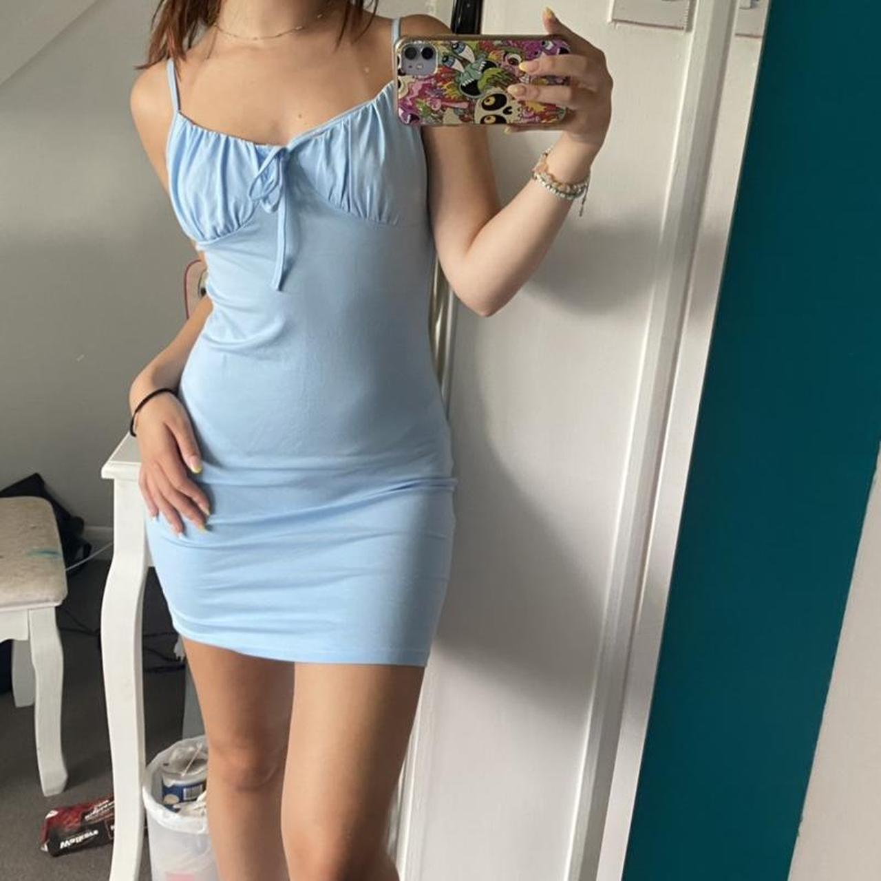 Cutest baby blue mini dress with bow on... - Depop