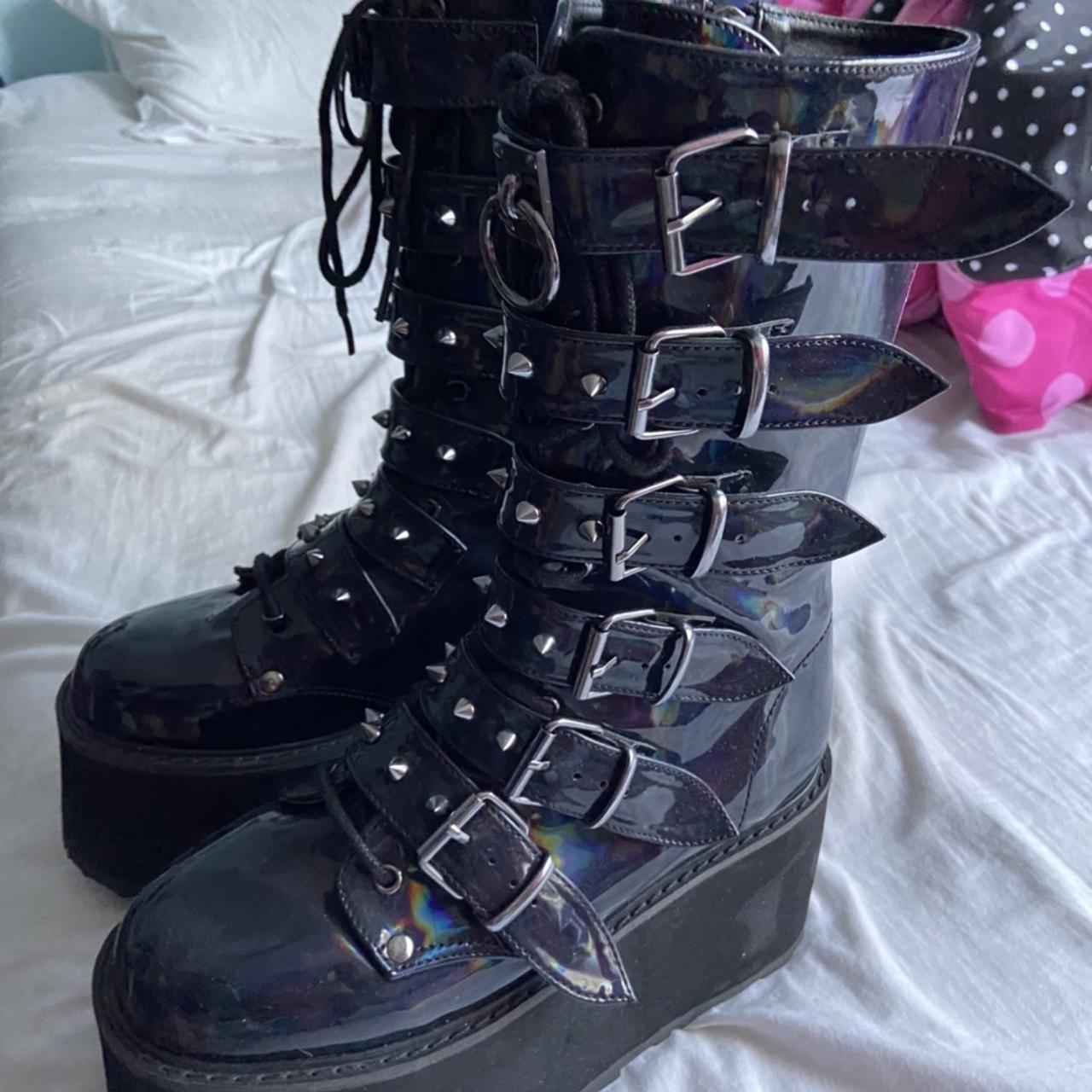 hologram demonia buckle boots! about a 4-inch... - Depop