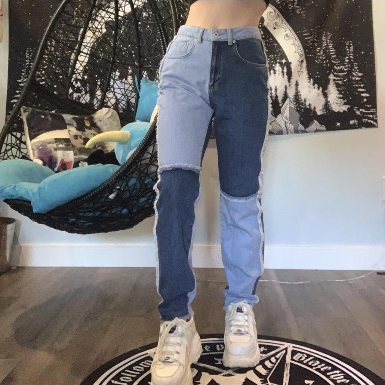 The Ragged Priest Women's Blue and Navy Jeans | Depop