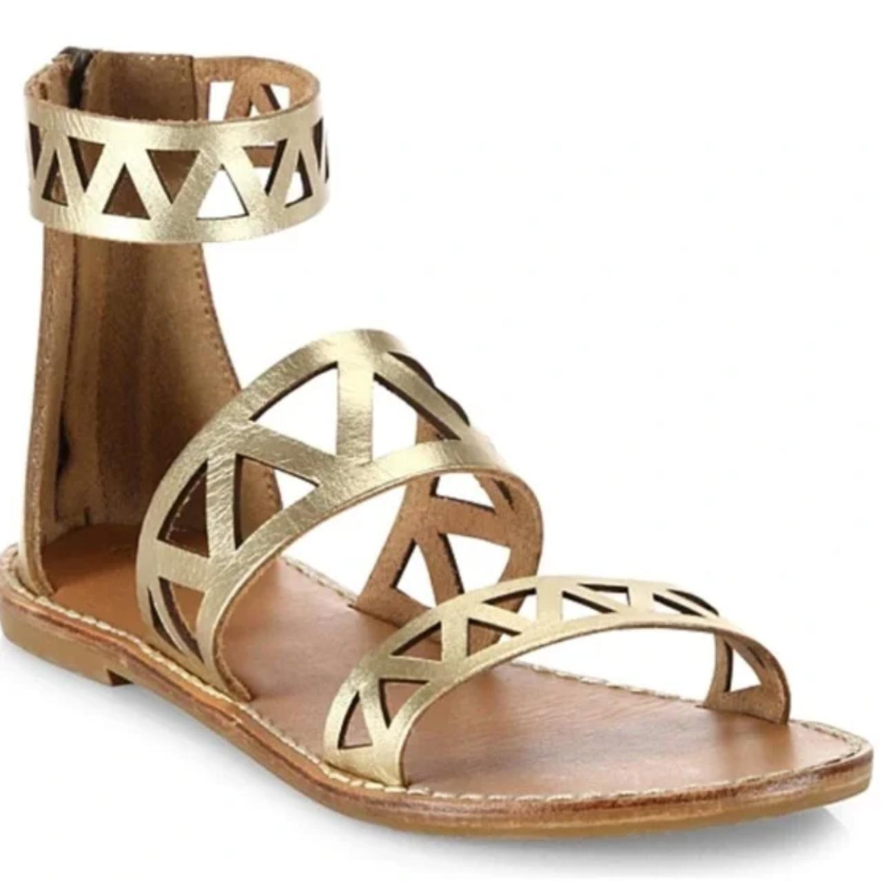 Soludos Geometric Laser-Cut Metallic Leather Sandals - Depop