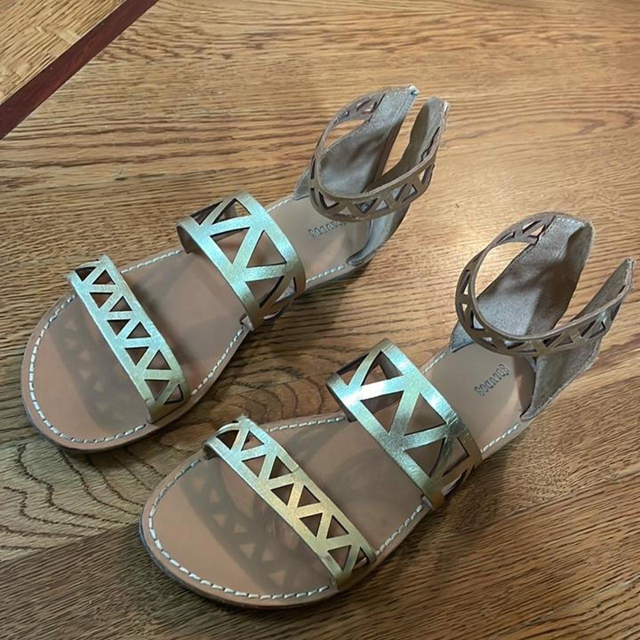 Soludos Geometric Laser-Cut Metallic Leather Sandals - Depop