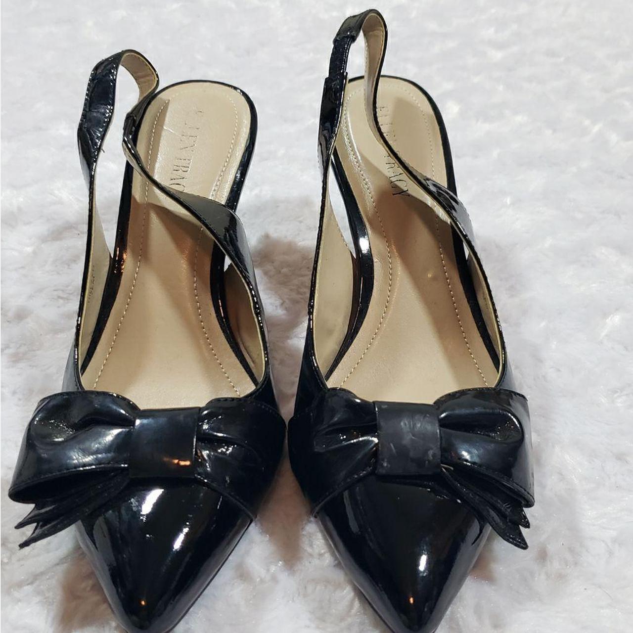 7.5 Ellen Tracy Hillard black bow sling back heels... - Depop
