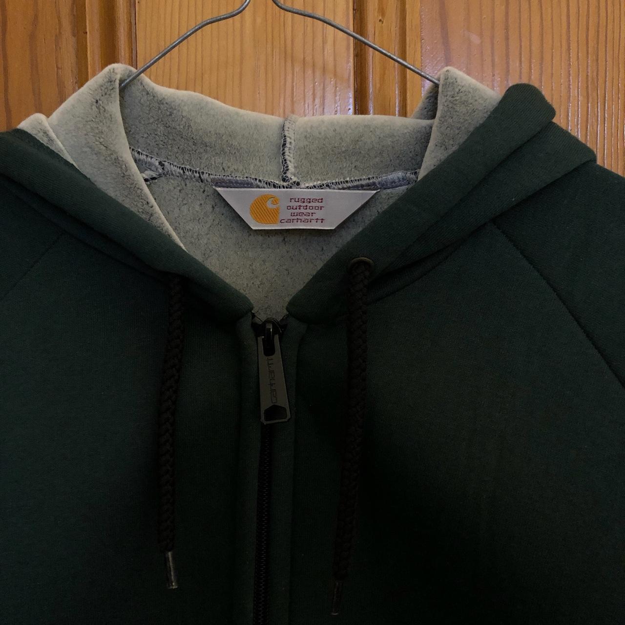 carhartt dark green zip up jacket VERY warm hooded... - Depop