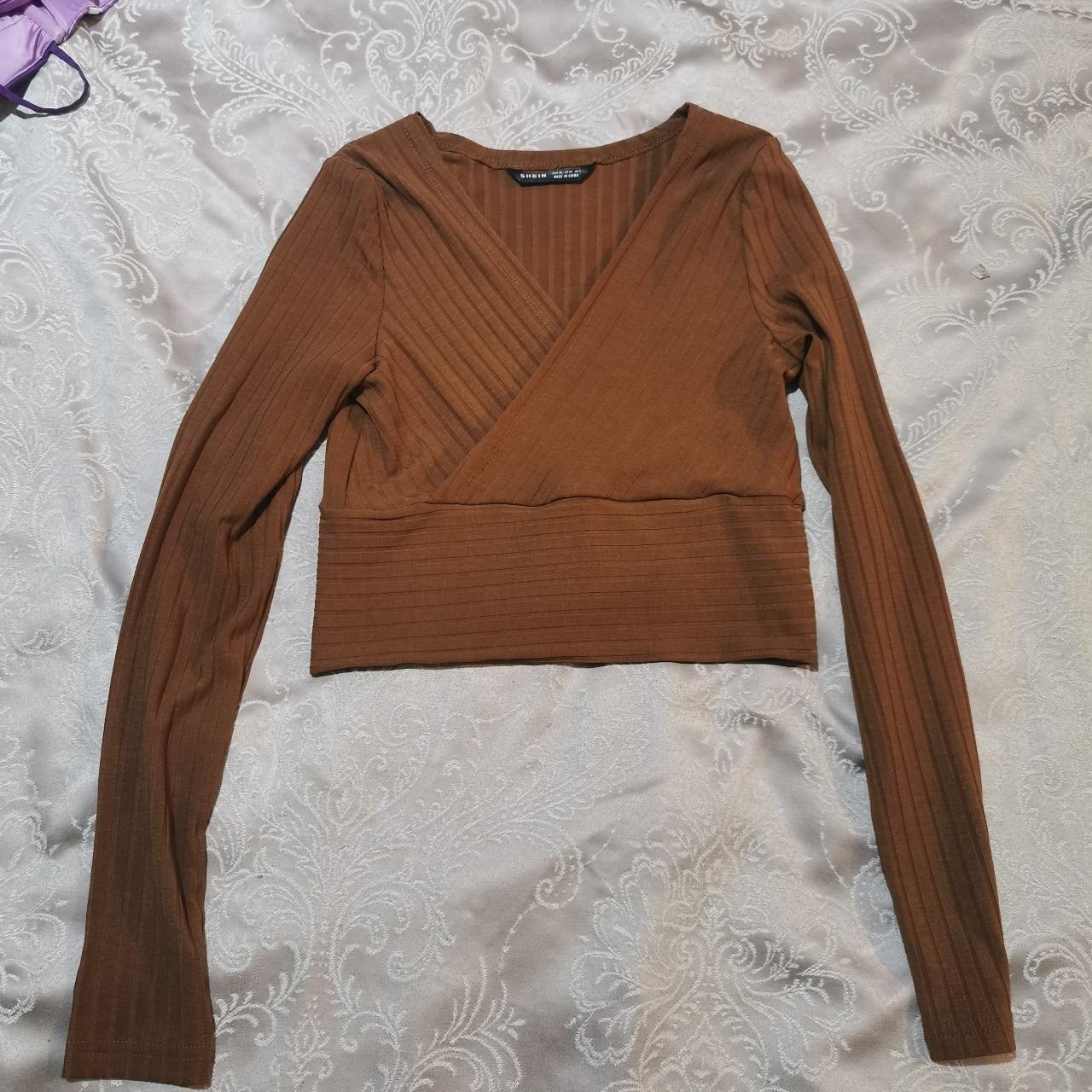 Brown shein cross top Size xs(6) - Depop