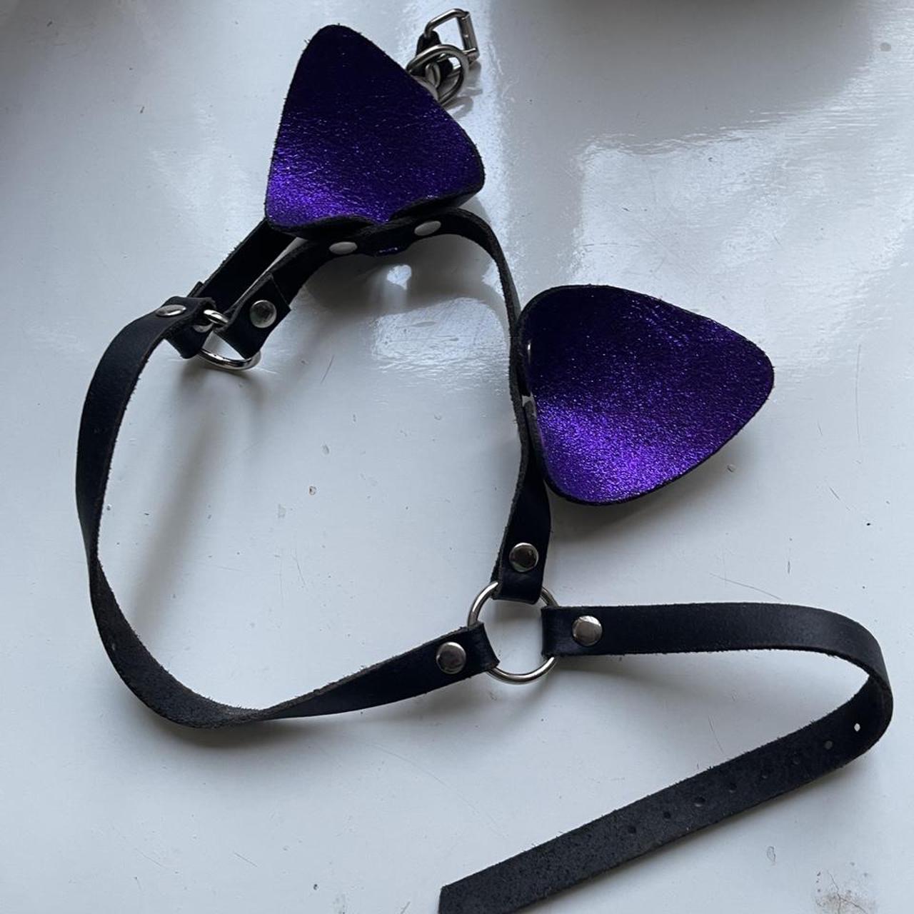 💜Kitten Real Leather Ears Head harness hairband,... - Depop