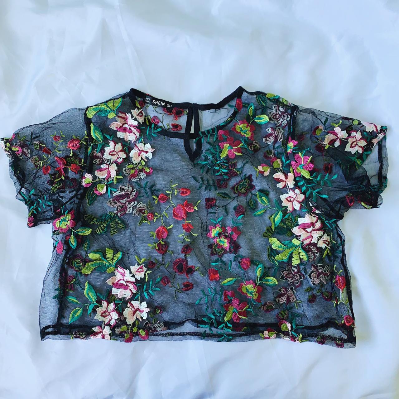 Sheer Black Floral Top - Shein BRAND: Shein ... - Depop