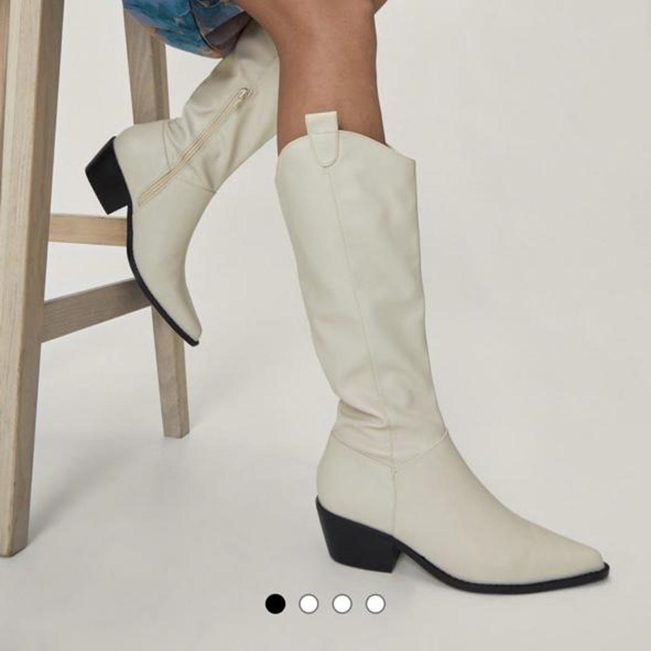 white / cream nastygal cowboy boot inspired boots... - Depop