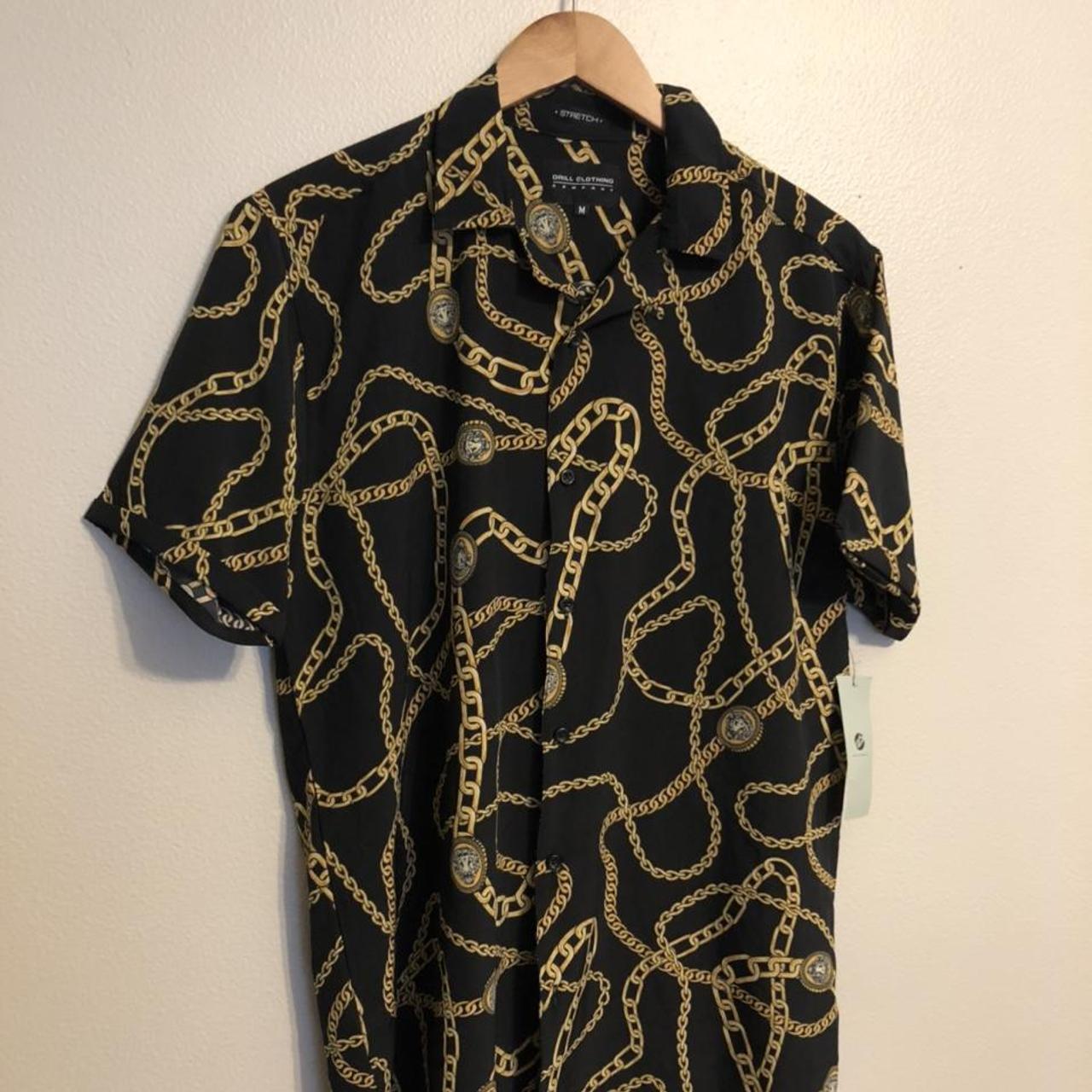 Versace polo stretch tee shirt gold chain... - Depop