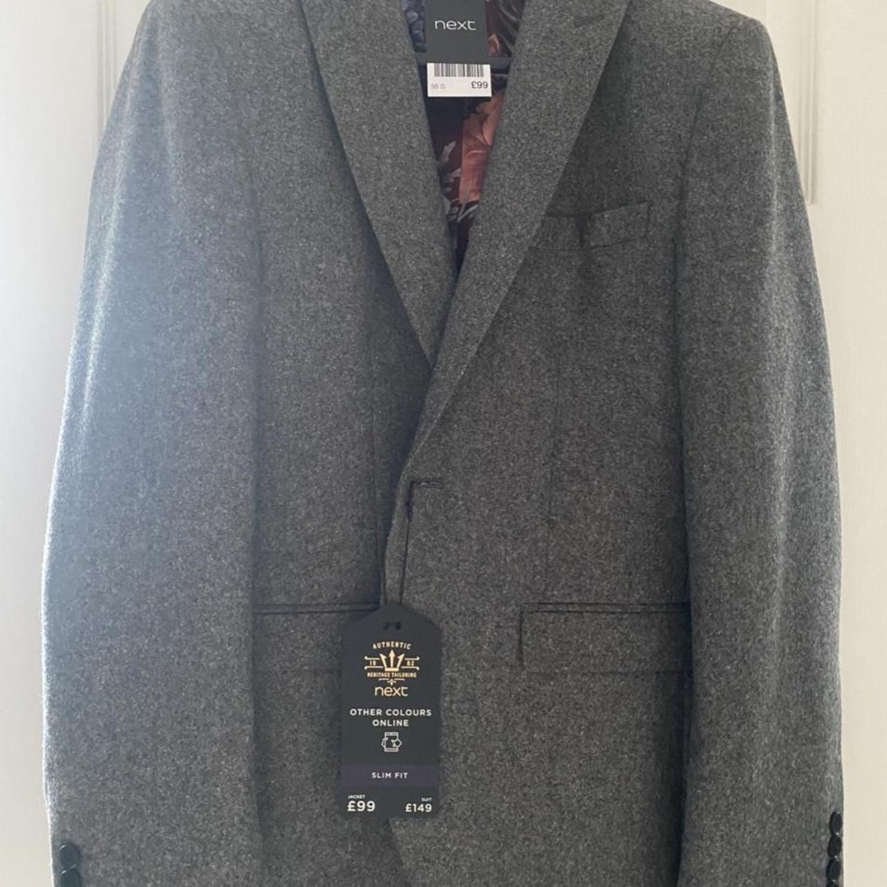 Next grey slim fit suit jacket Size 38S - Depop