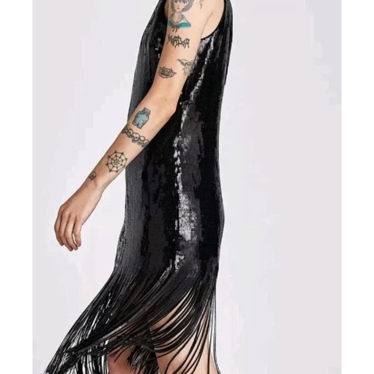 Stunning black sequin fringe tassel dress from Zara... - Depop