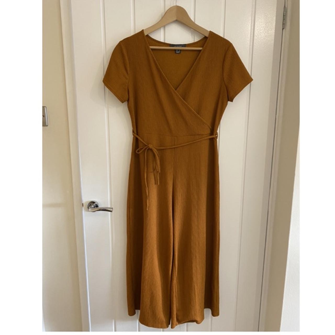 Primark wide crop leg, v neck camel jumpsuit with... - Depop