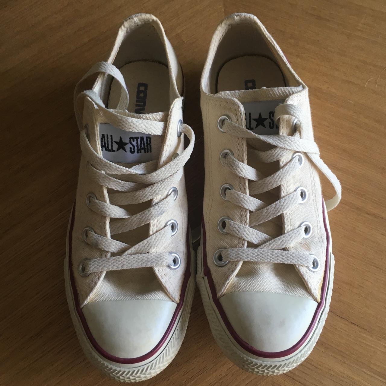 Size 3 cream converse trainers. Barely worn,... - Depop