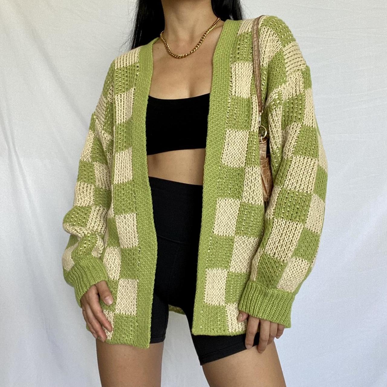 Checkered Double-Woven Cardigan - excellent... - Depop