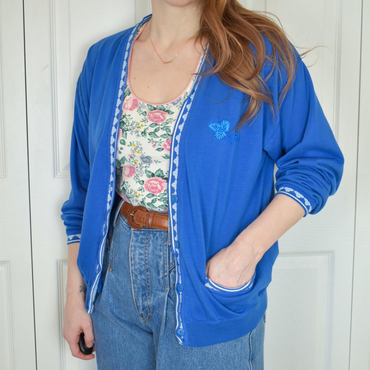 Vintage blue grandma cardigan Blue long sleeve... - Depop