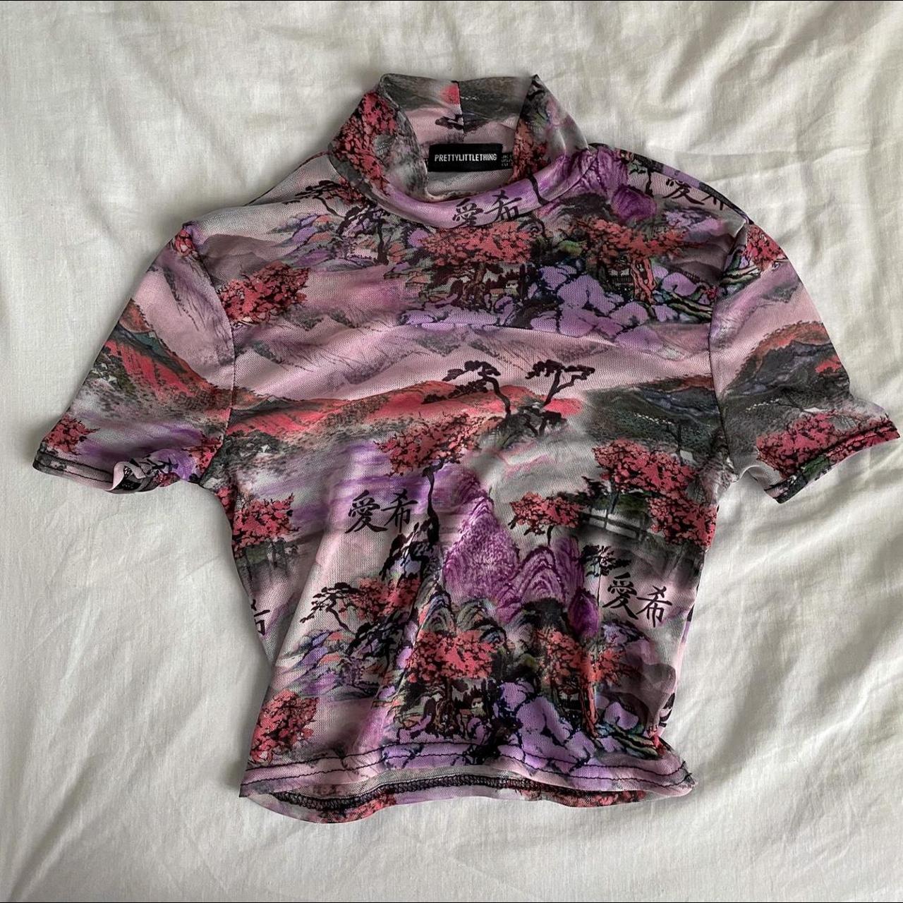 purple/pink patterned mesh top from pretty little... - Depop