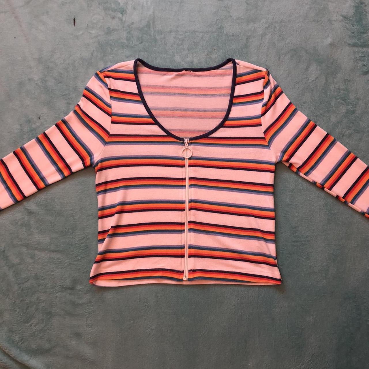 rainbow striped zip up long sleeve top brand new,... - Depop
