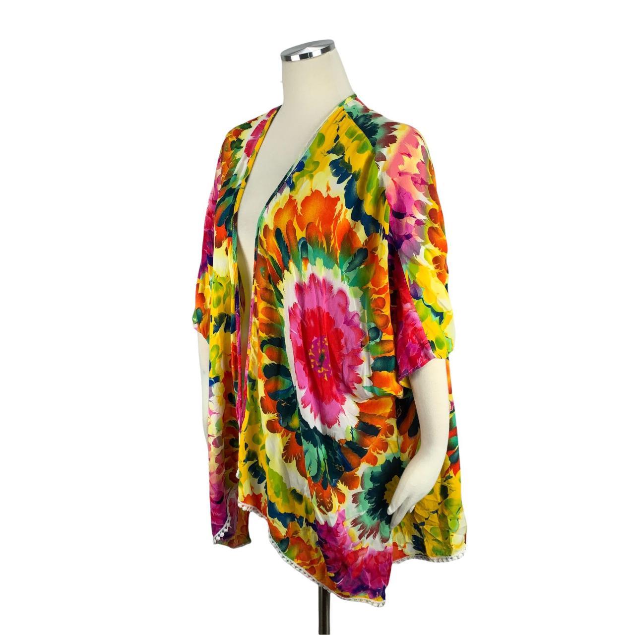 Bright multicolor cardigan - loose. Polyester/cotton... - Depop